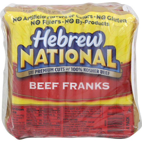 Hebrew National 100% Kosher Beef Franks, 12 oz, 4-count, 28 Beef Frank ...